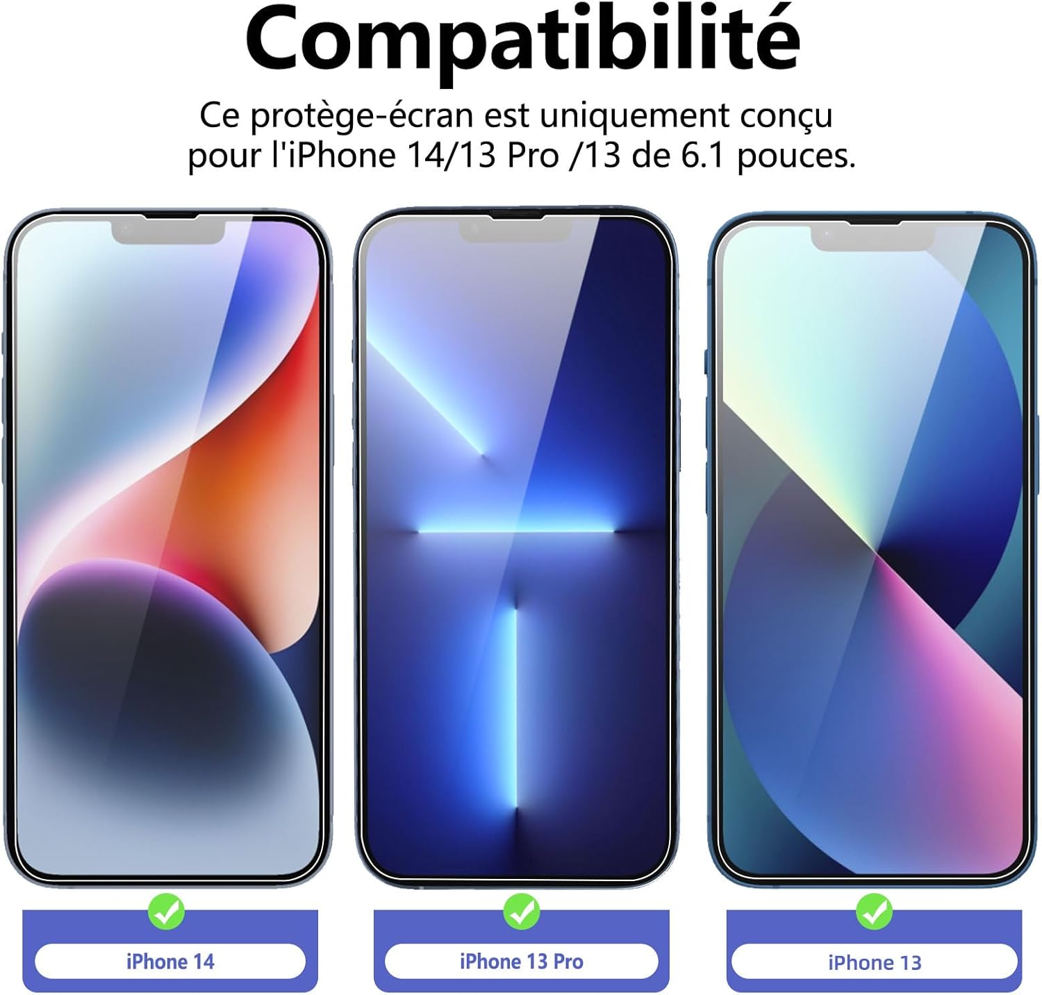 NEW’C Lot de 3, Verre Trempé pour iPhone 14, iPhone 13, iPhone 13 Pro ...